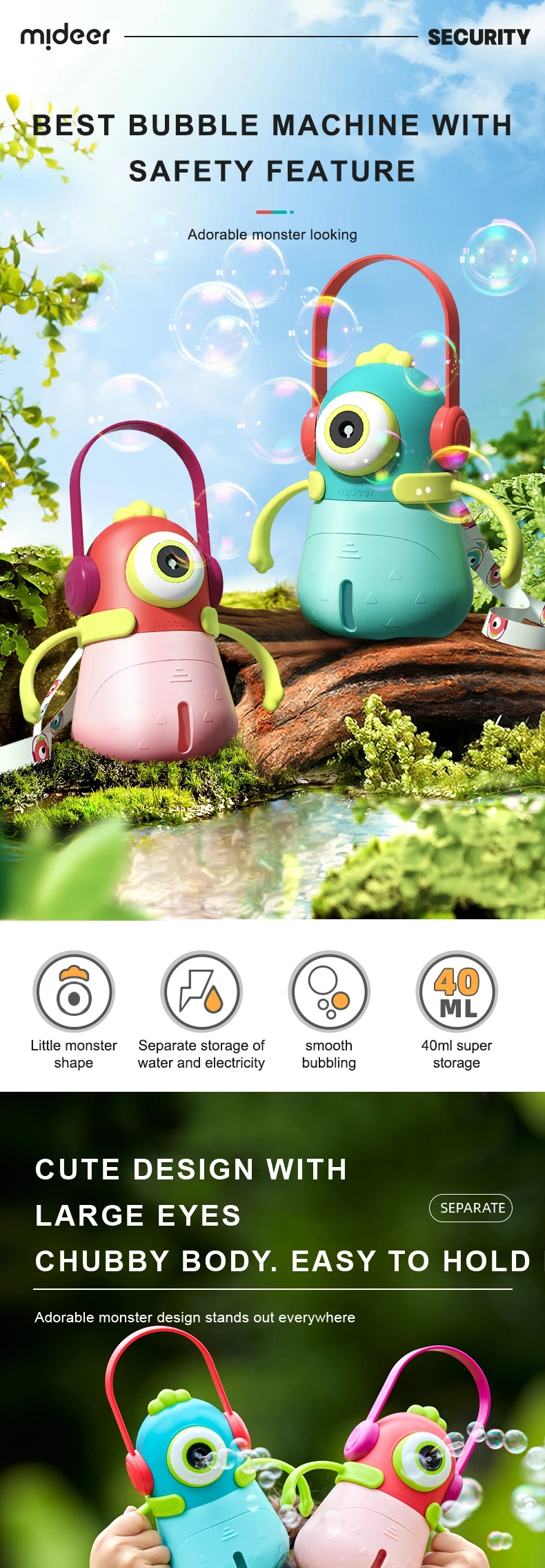 Mideer Bubble Machine - Safe, Fun Toys for Kids Ages 2-7