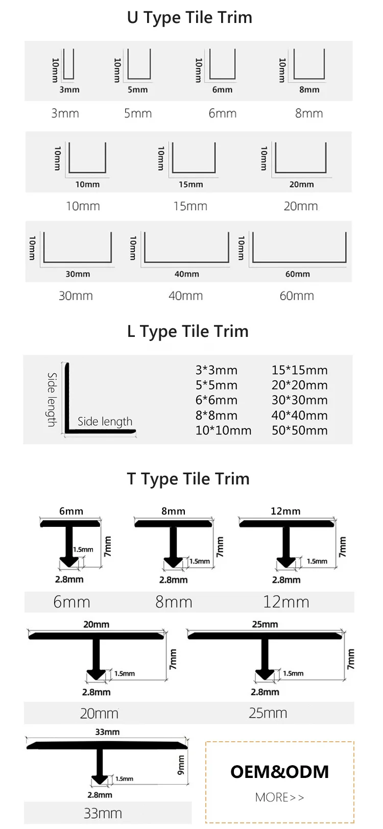 Stainless Steel Tile Trim T Shape 304 Grade - Modern Style