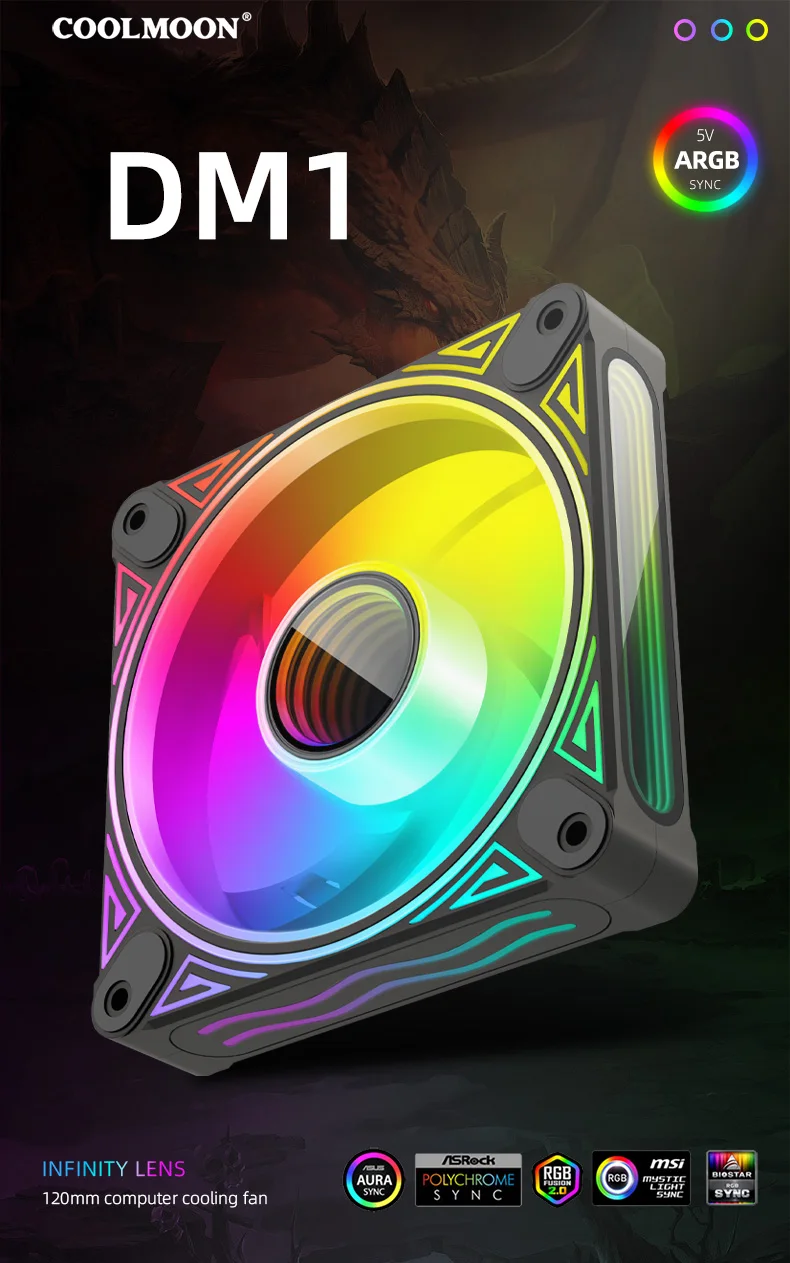COOLMOON High Performance PWM ARGB Fan Snyc for Case DM-1 120mm ...