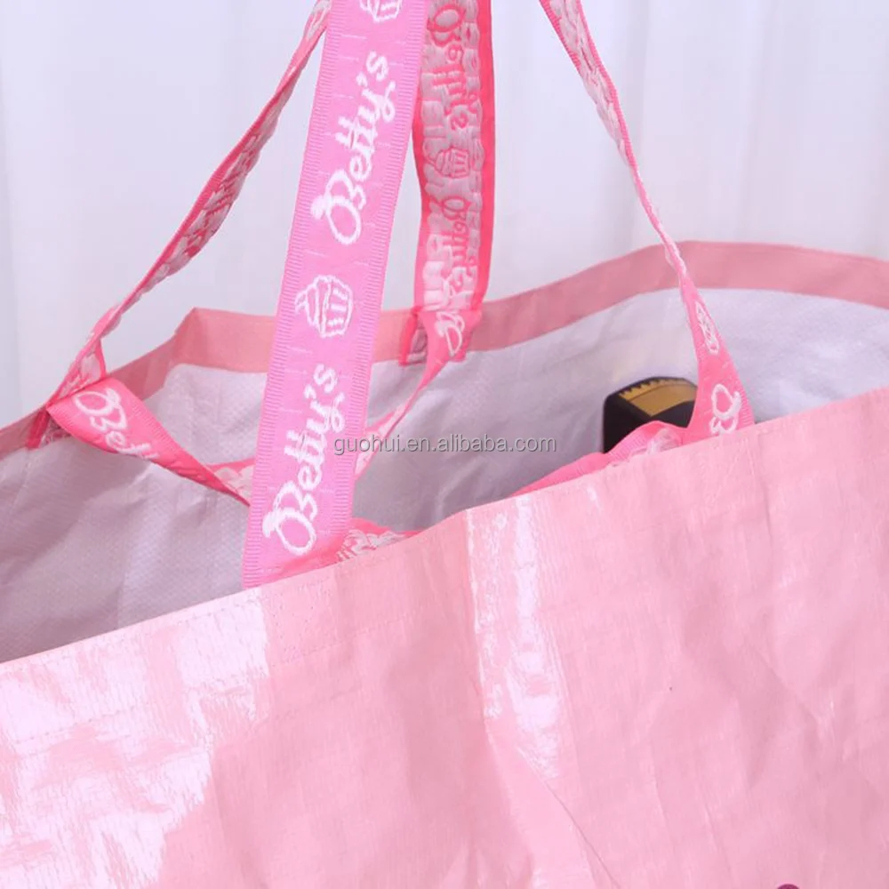 Double Handles Large Sizes Laminated PP Pink Woven Tote Bag
