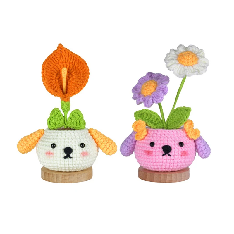 Artificial Crochet Flower Kit Wobble Decoration Wood Chip Potted ...