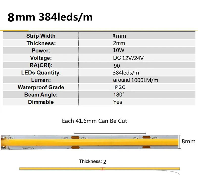 12V COB LED Strip Lights - Ultra Thin, Flexible, 16.4FT, Customizable ODM