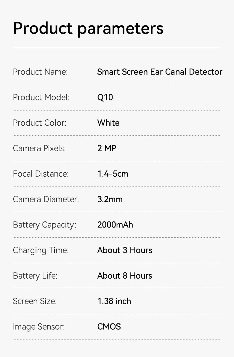 Q10 Smart Ear Canal Detector Ear Camera 1080P with 1.38" Screen - Ideal ...