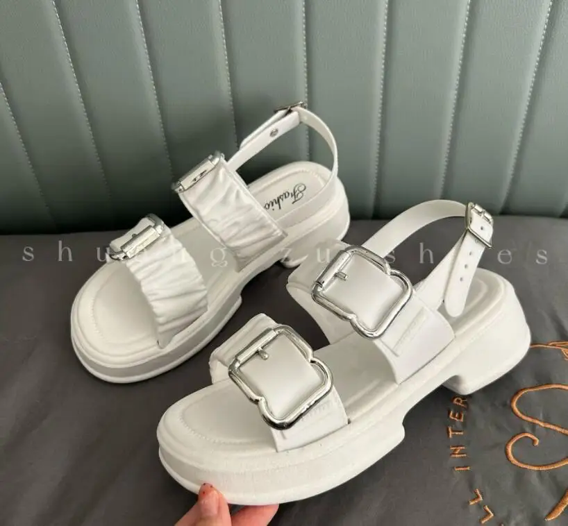 Women New Arrival White Black Soft Thick Bottom Two Strap Adjustable ...