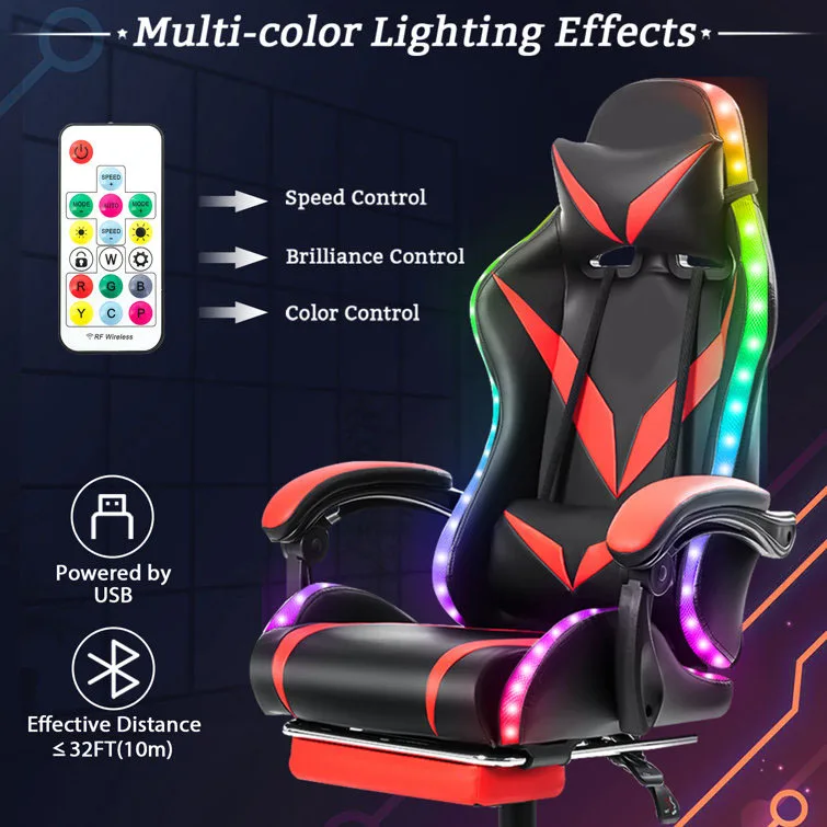 Luxury Leather Adjustable Racing Computer Rgb Led Light Gaming Chair ...