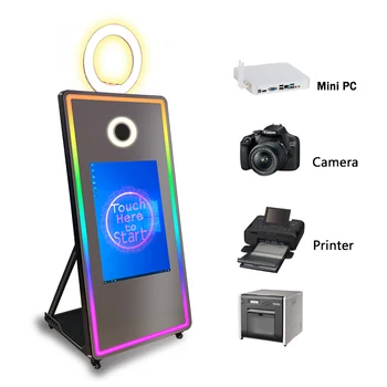 New 2024 Magic Mirror Photo Booth Led Frame Machine With Camera And Printer Touch Screen Glass ...