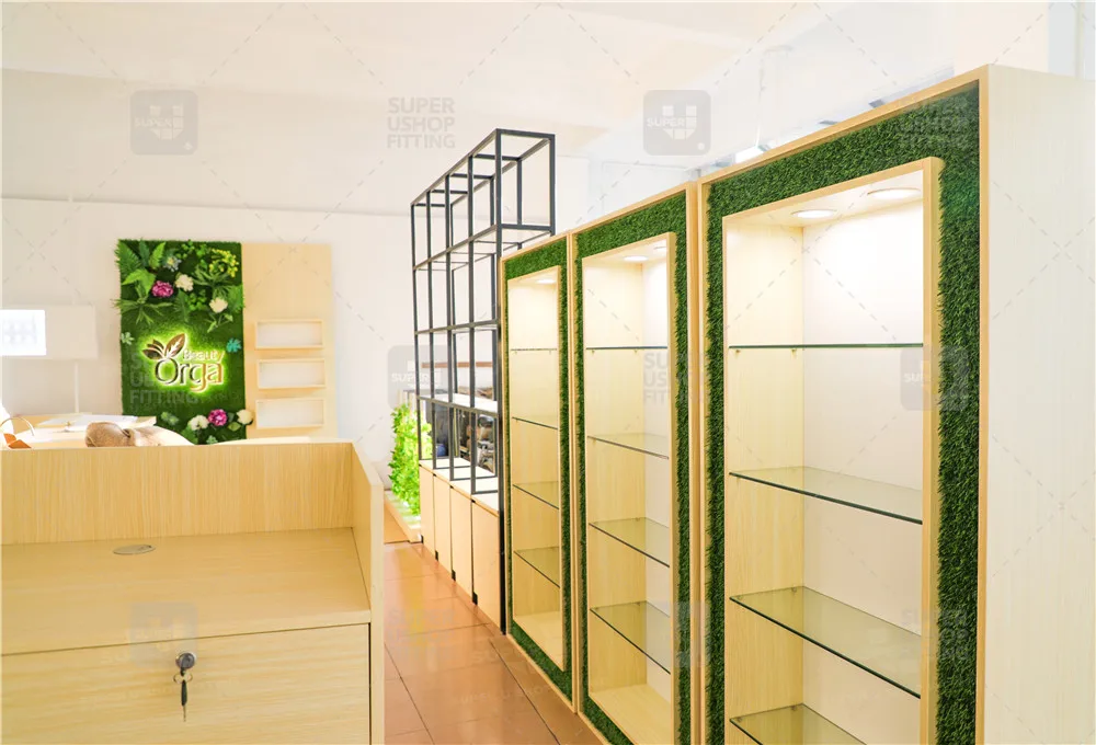 Modern Medical Store Display Counter Design Natural Cashier Reception ...