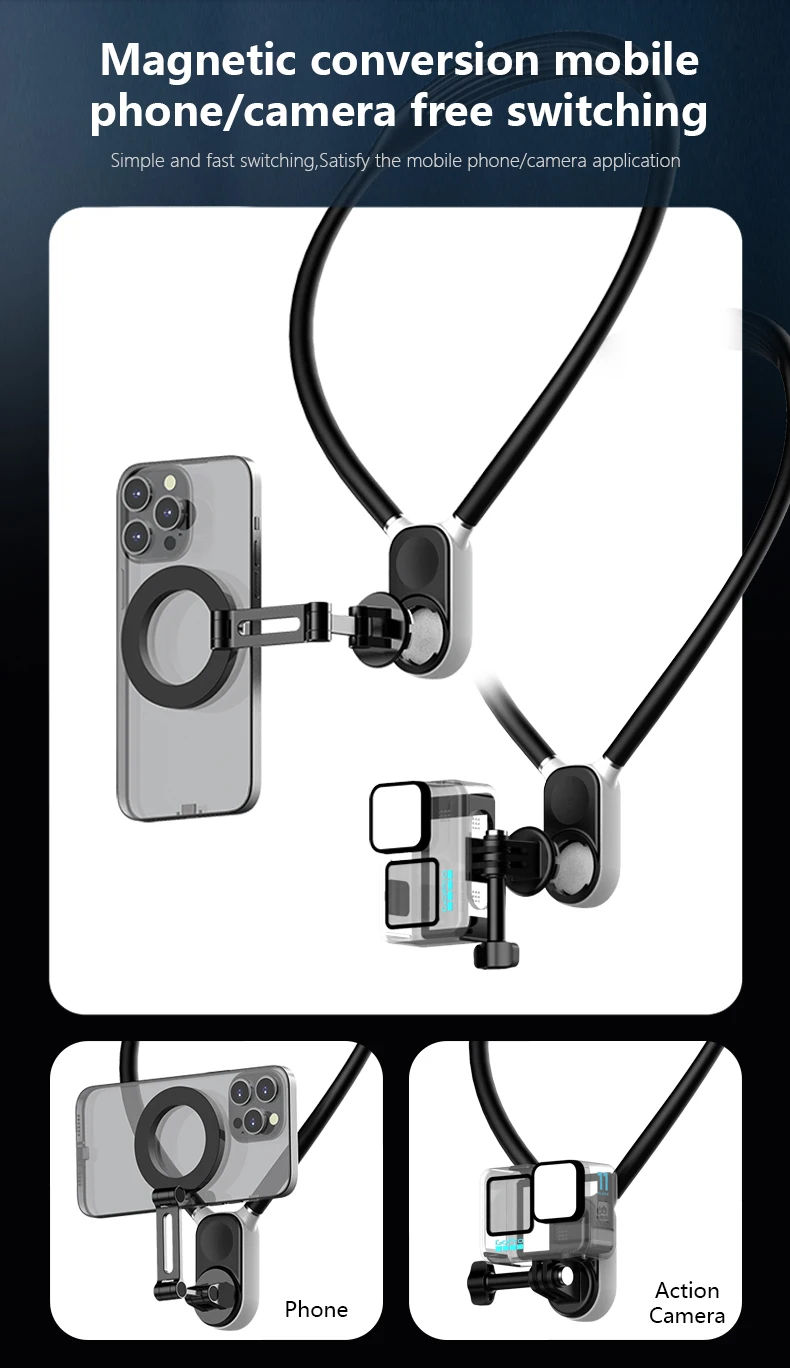 JUNNX Magnetic Neck Holder - Ideal for Ski & Motorcycle Riding