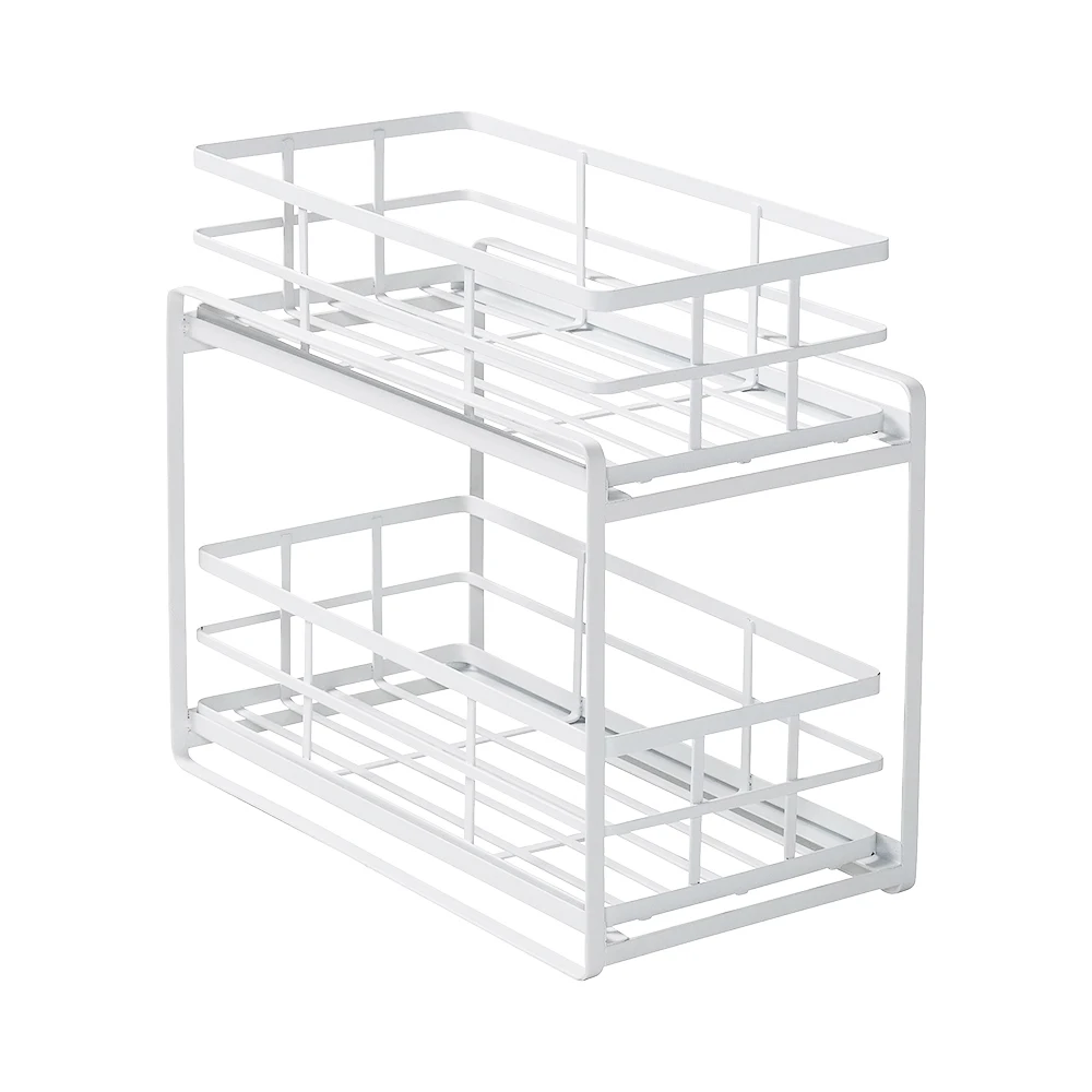 White Wire Under Sink Organizer Metal 2-Tier Sliding Shelf Cabinet ...
