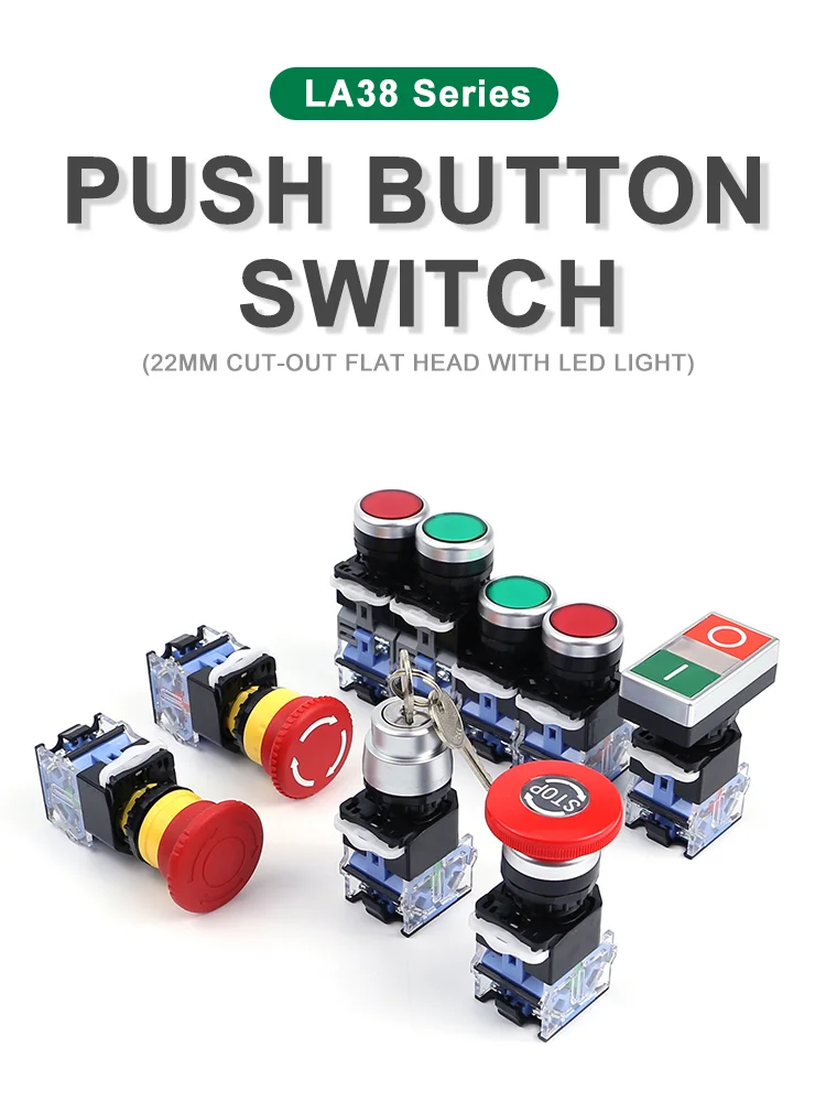LA38 Series Mushroom Push Button Switch 22mm Self-Reset with Copper ...