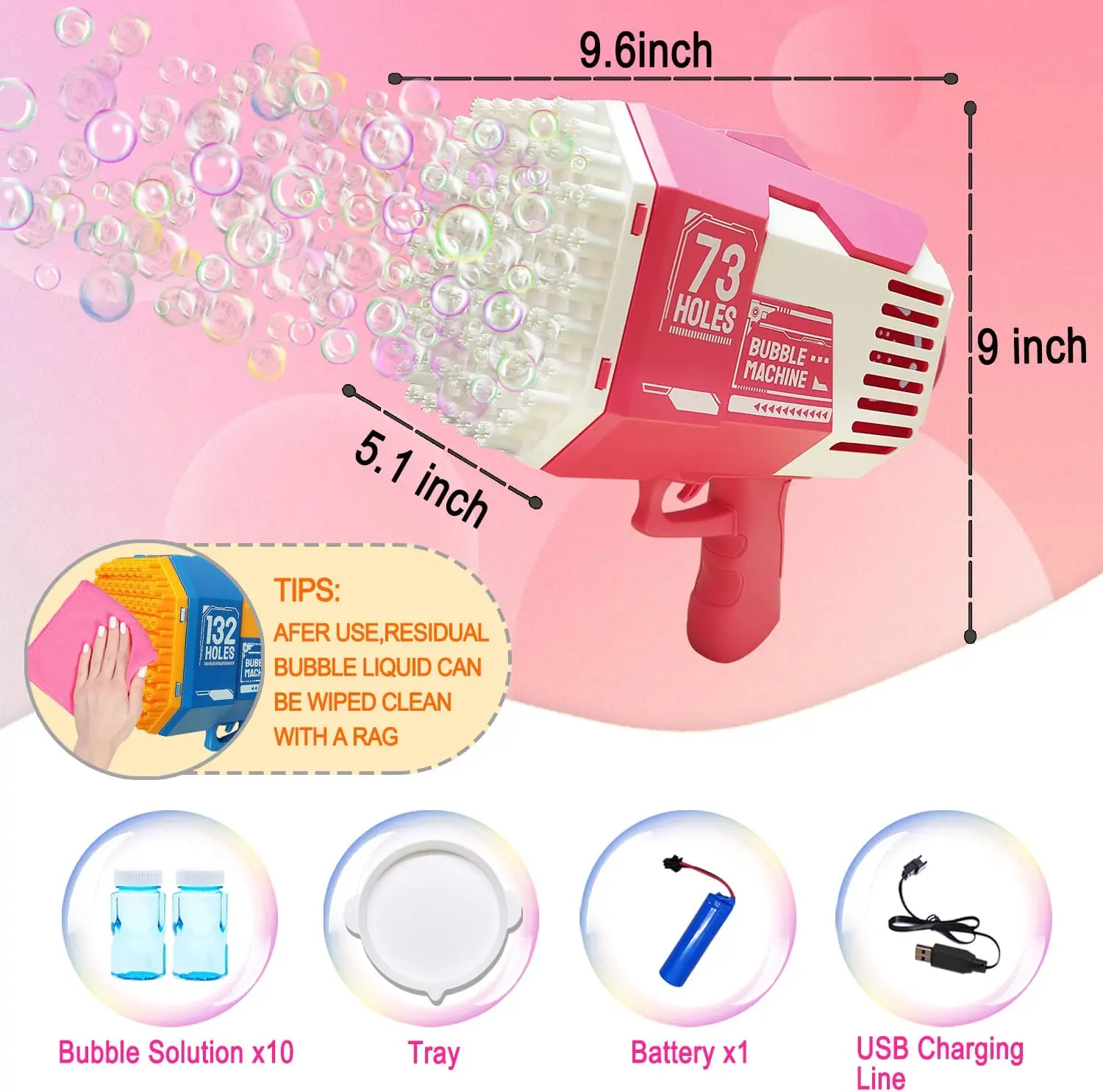 73 Hole Automatic Bubbles Rocket Launcher Kid Gatling Bubble Gun ...