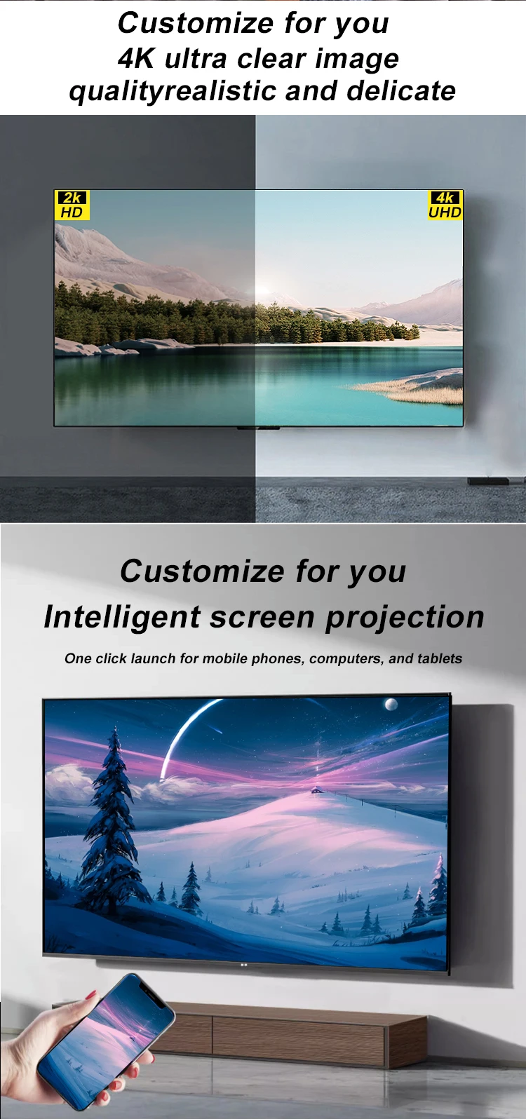 Custom Logo OEM Unbreakable 65-85 Inch 4K UHD Curved Smart LED TV ...