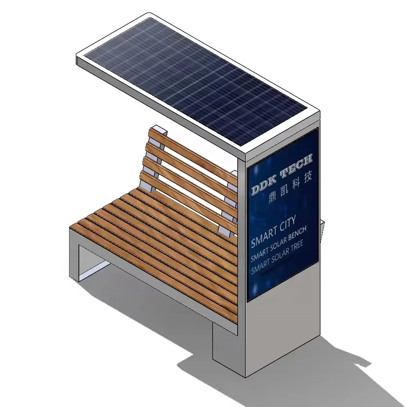Outdoor Smart Solar Bench Metal Wood bench with Backrest with Solar ...