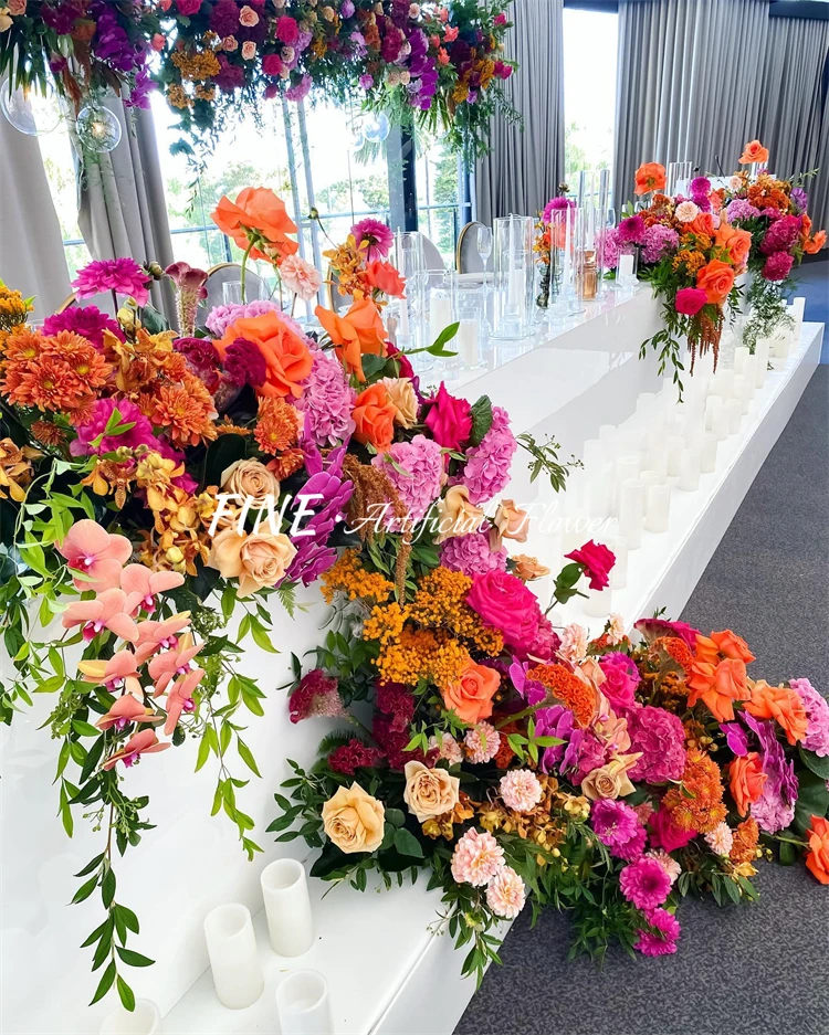 Artificial Flowers Runner Wedding Flower Row Arrangement Flower Runner ...