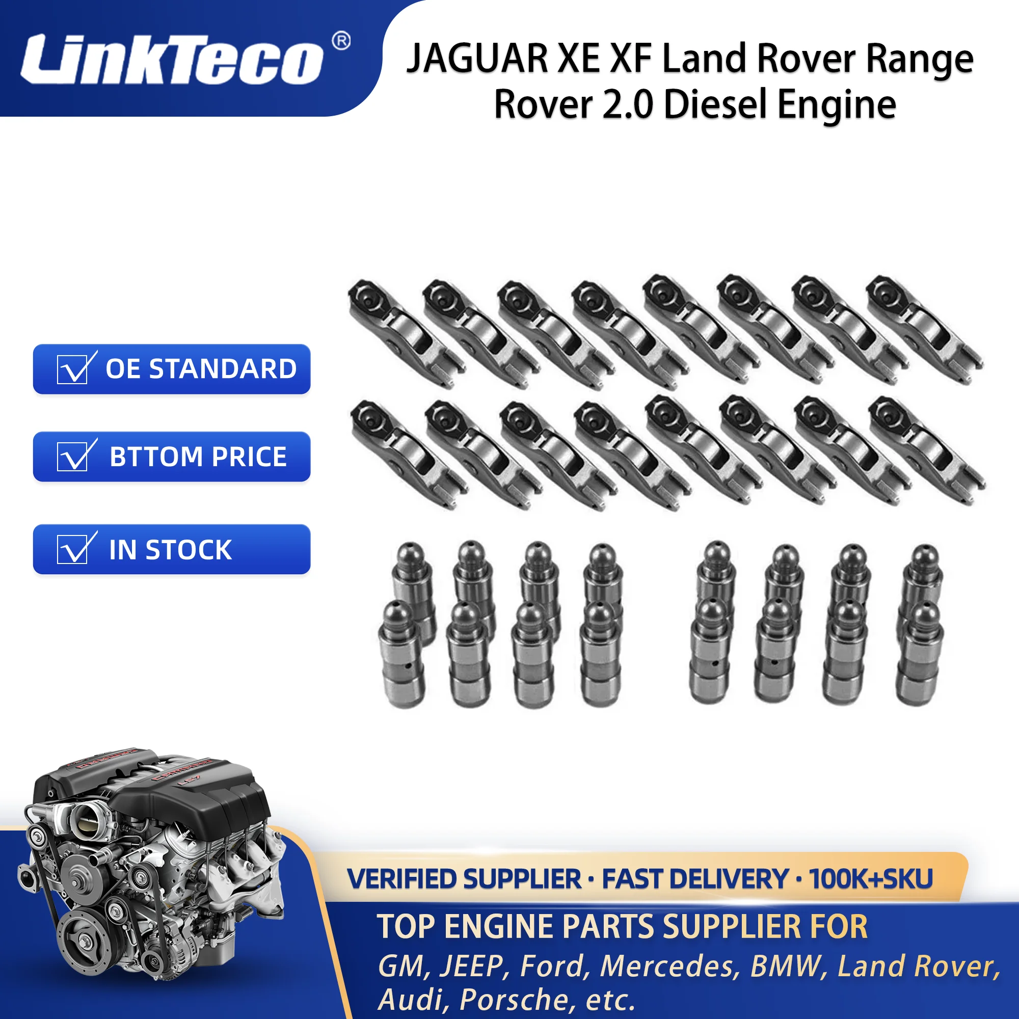16 X Rocker Arms And Hydraulic Lifter For Jaguar Xe Xf Land Rover Range ...