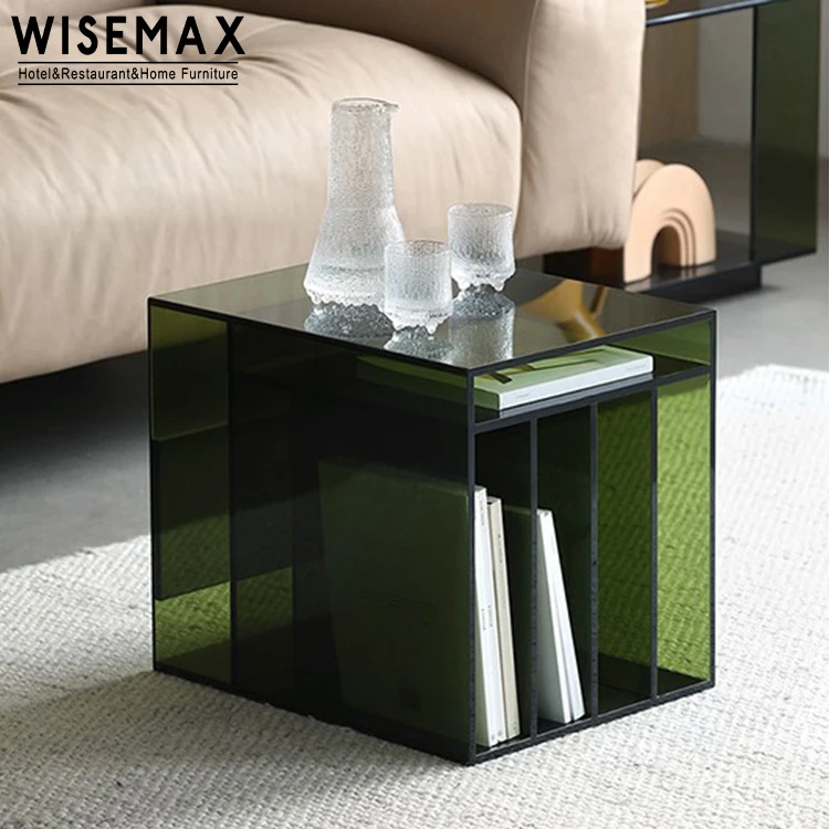 Modern Square Acrylic Coffee Table with Tempered Glass Top, Storage for ...