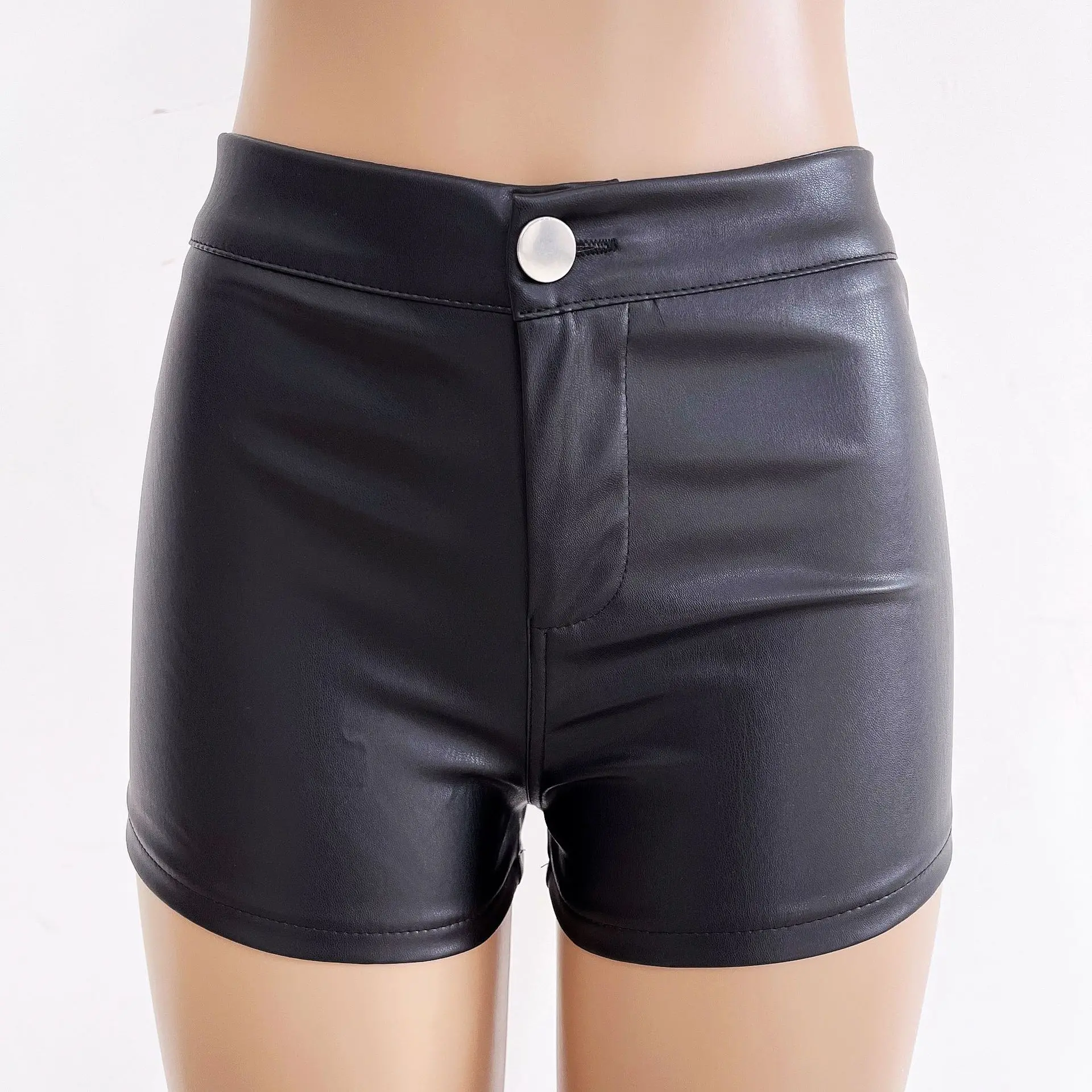 Spring Fall Women's Outfits Black Pu Leather Crop Jacket+shorts ...