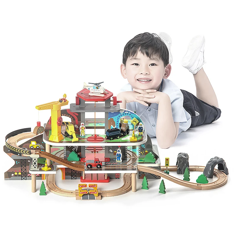 Wooden Montessori Material Train Tracks Trains Toy Railway Kits For ...