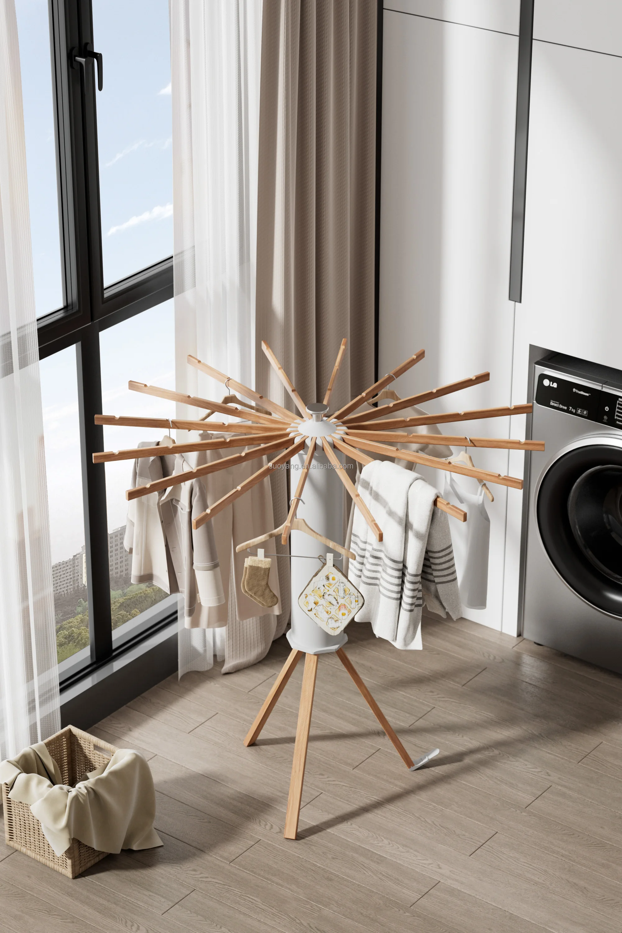 Foldable Wooden Standing Dryer - Efficient Clothes Organizer