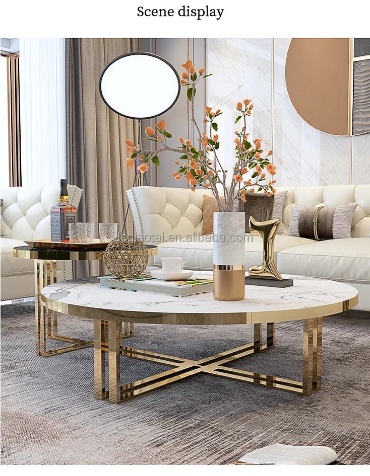 Modern Center Table Combination Metal Base Marble Top Living Room ...