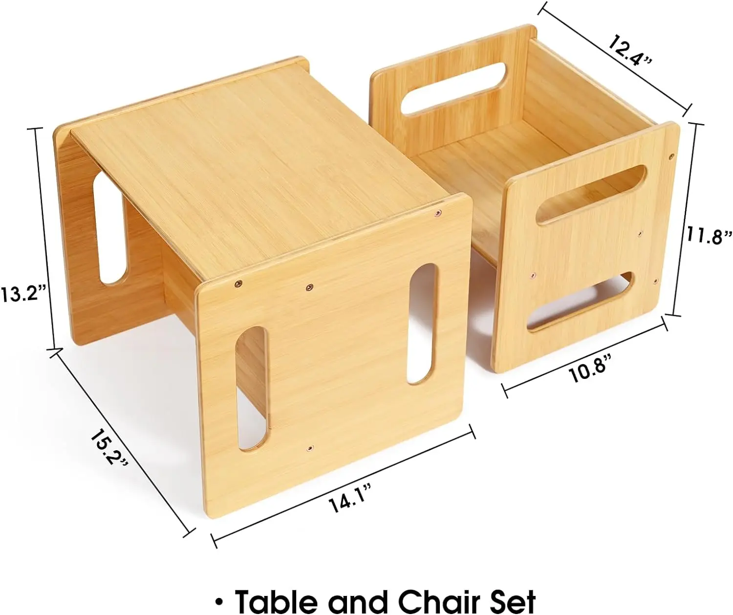 Natural Solid Wooden Kids Table Cube Chair Montessori Furniture