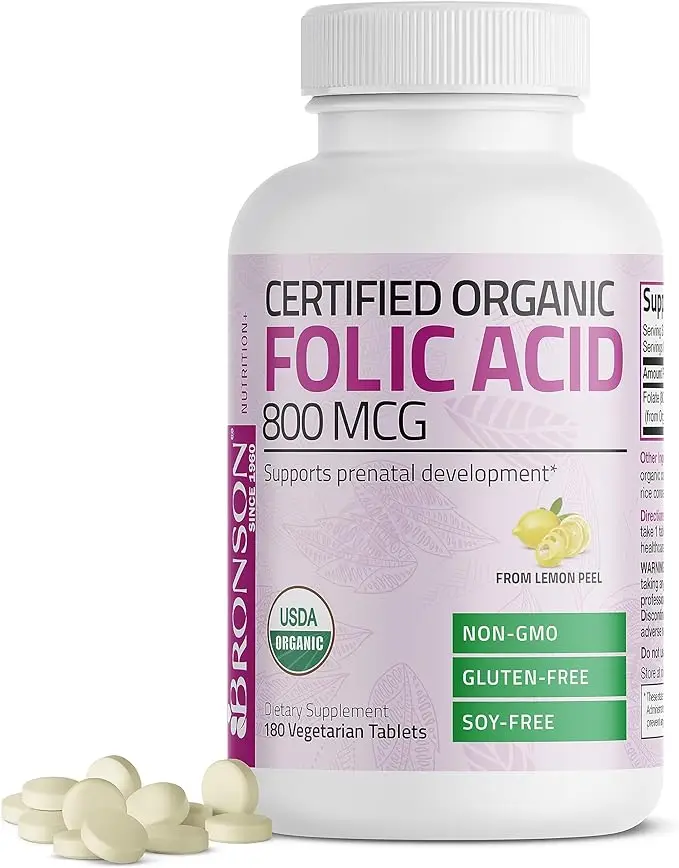 OEM/ODM Organic Folic Acid (Vitamin B9 Folate) 800 mcg Natural Folate ...