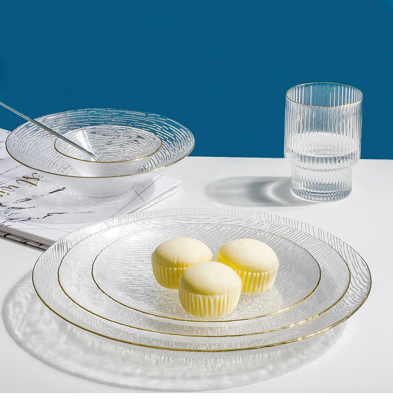 Wholesale Clear Glass Dinner Plates with Gold Rim