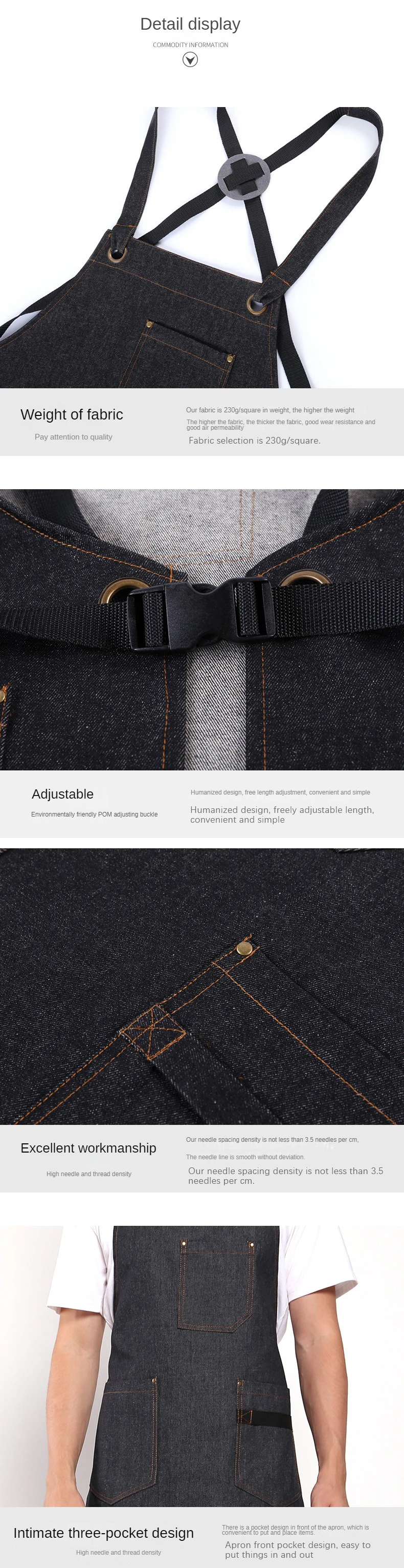 Barista Griller Restaurant Floral Workwear Jeans Apron Cooking Retro ...