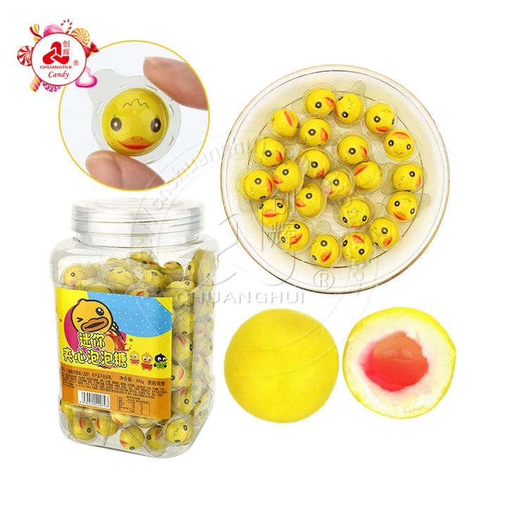 Mini yellow duck design bubble gum ball with jam filling| Alibaba.com