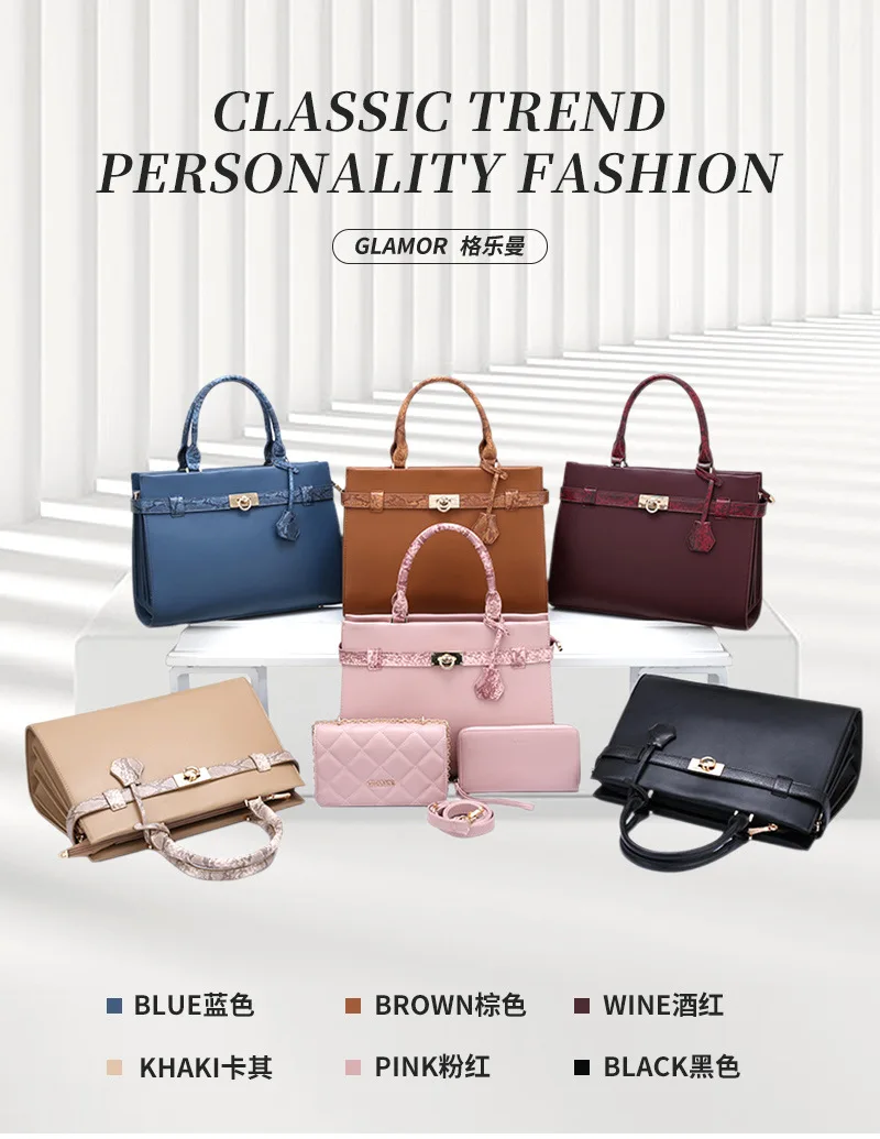 GLAMOR Designer PU Leather Ladies Shoulder Hand Bag 3 Pcs Luxury Purse ...