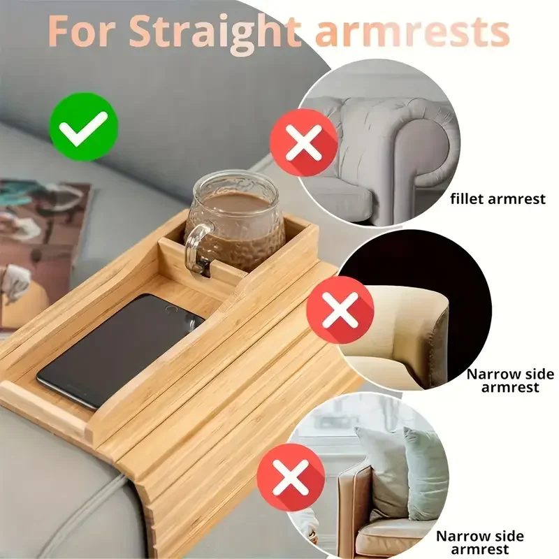 Foldable Detachable Wooden Sofa Armrest Tray for Breakfast Snacks Phone ...