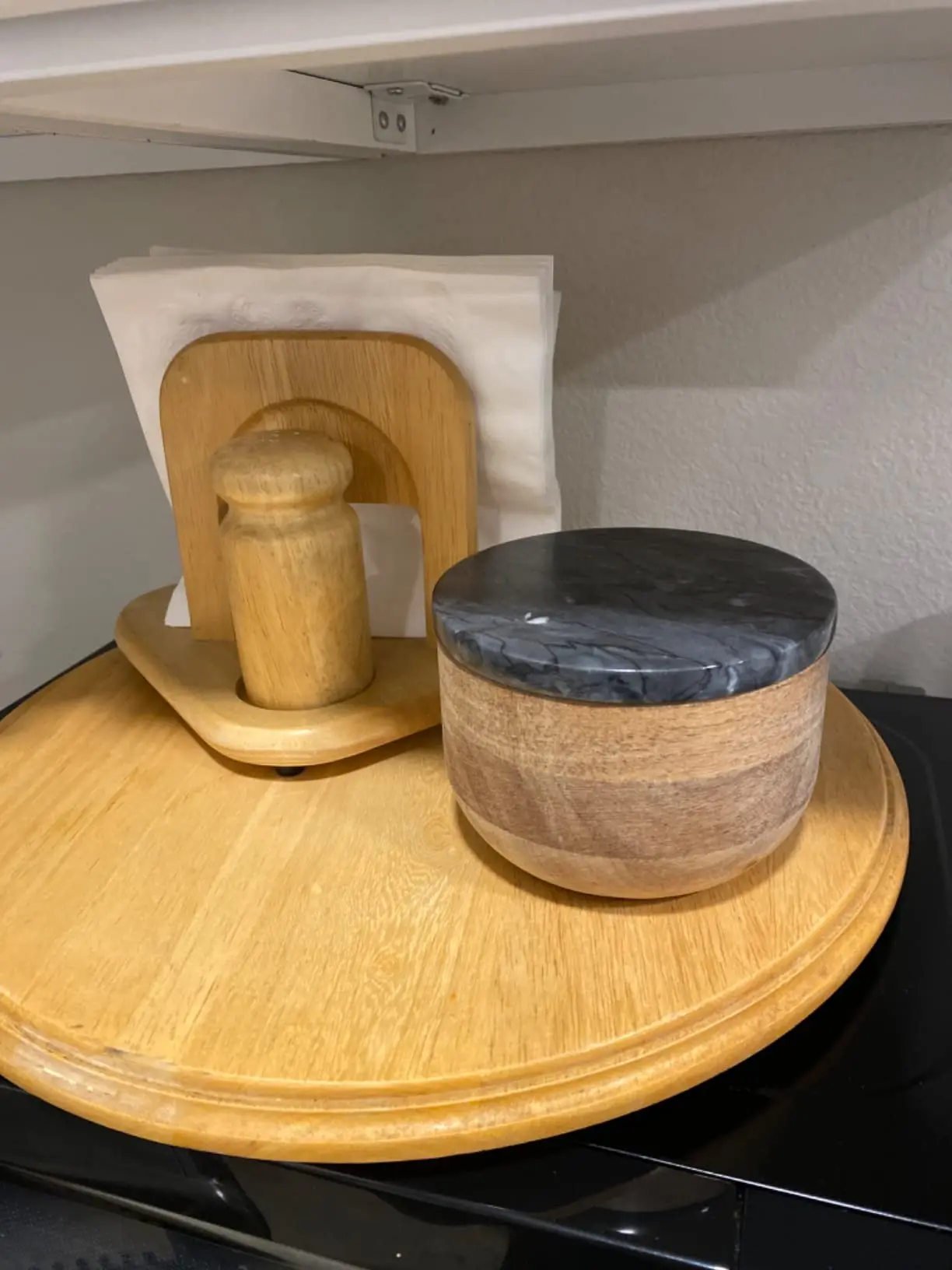 Large Acacia Salt Cellar Box Bowl With Built-in Spoon And Marble Lid ...