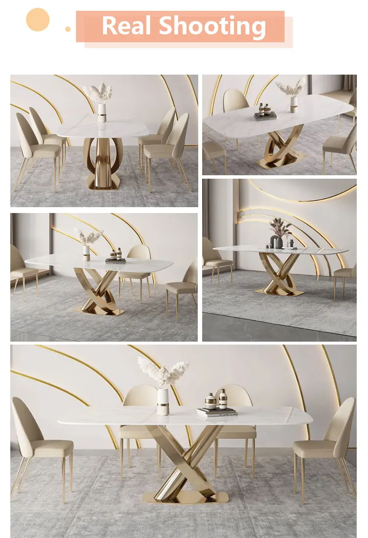 Luxury Rectangular Sintered Stone Dining Table Set 6 Seater