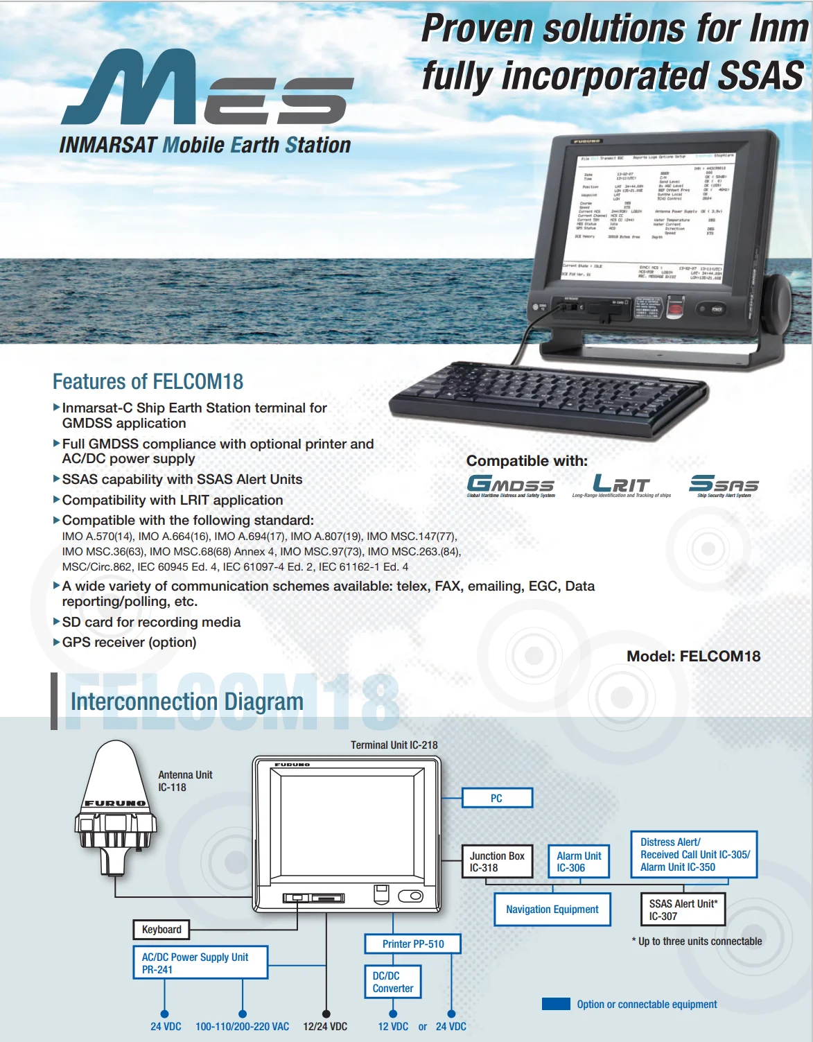 Furuno Felcom-18 Felcom-19 Marine Electronics for IMO SSAS LRIT Inmarsat-c
