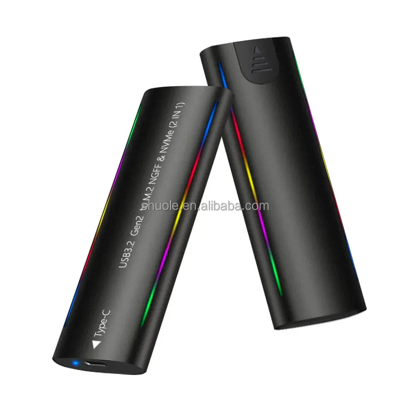 SHUOLE RGB Design Type-C NVMe and SATA Combo HDD SSD Enclosure USB 3.2 ...
