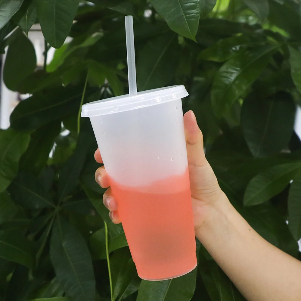 24 Oz 710ml Customized Color Changing Reusable Plastic Cold Drink Cup ...