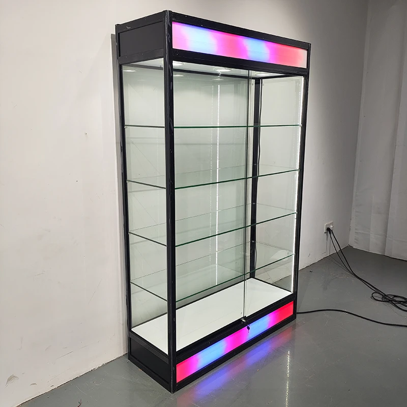 Free Standing Lockable Glass Display Cabinet Colorful Flowing Lights ...