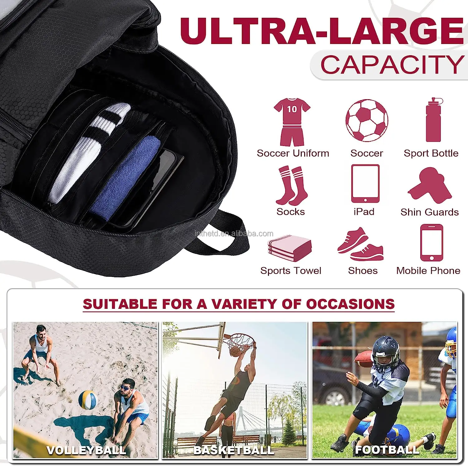 Soccer Backpack with Separate Cleat and Ball Compartments