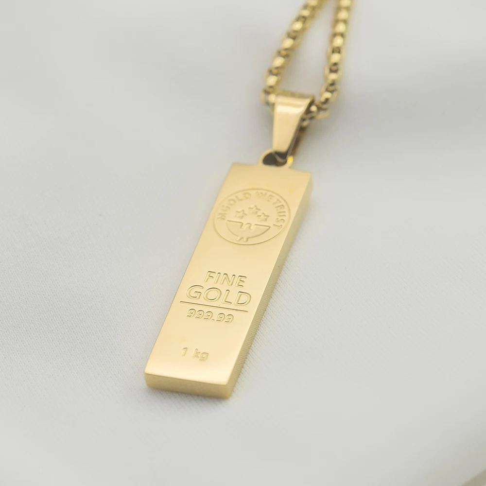 Stunning Jewelry Men Gold Engraving Bar Shape Pendant