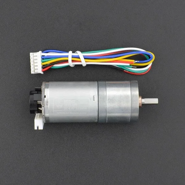 DFRobot comes with a DC motor with a gearbox and encoder (6V 100rpm 6 ...