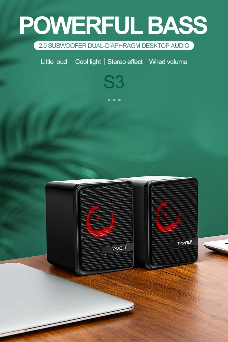 TWOLF S3 RGB 2.0 USB Wired Computer Bass Speakers