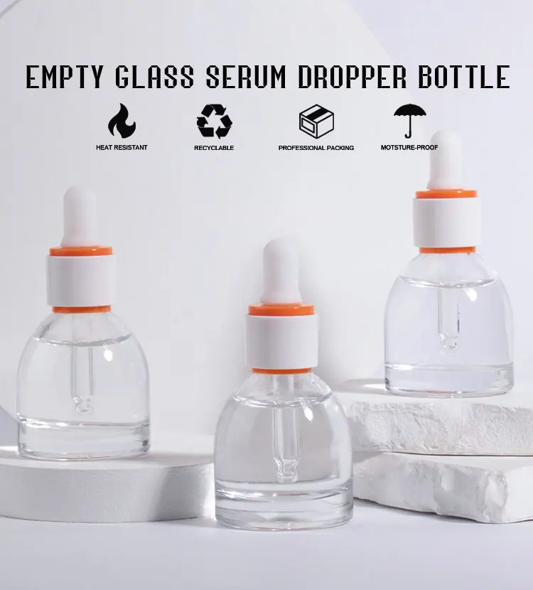 Cosmetic Skin Care Packaging 30ml Clear Oval Hair Beard Essential Oil Serum Glass Dropper Bottle ...