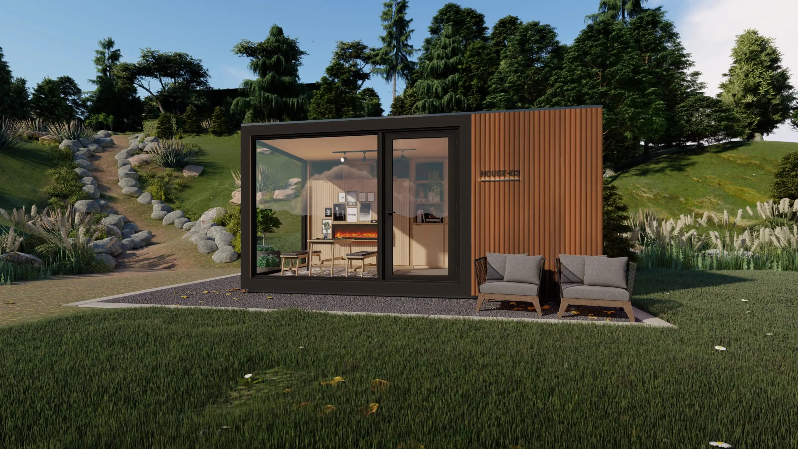Light Steel Frame Hurricane Proof Log Cabin Kits for Sale