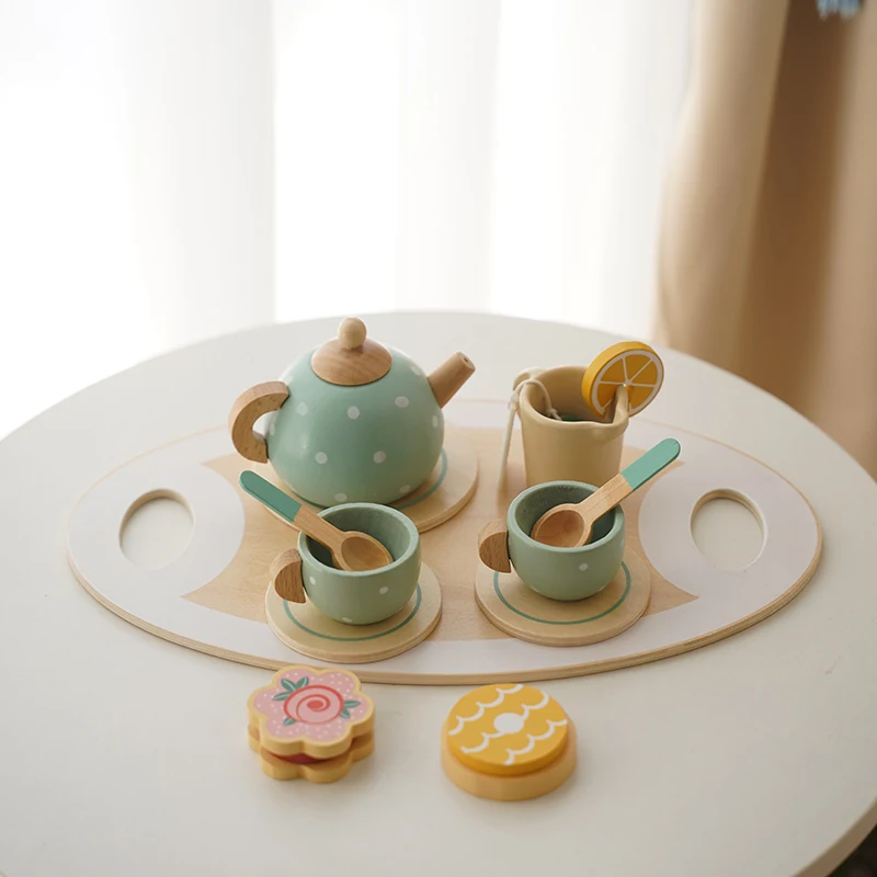 Little Girls Wooden Tea Set Wood Toys Toddler Tea Set Play Kitchen ...