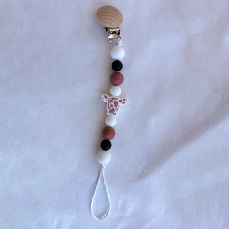 Western Cowboy Silicone Wood Beaded Pacifier Clip For Baby Gift Cute ...