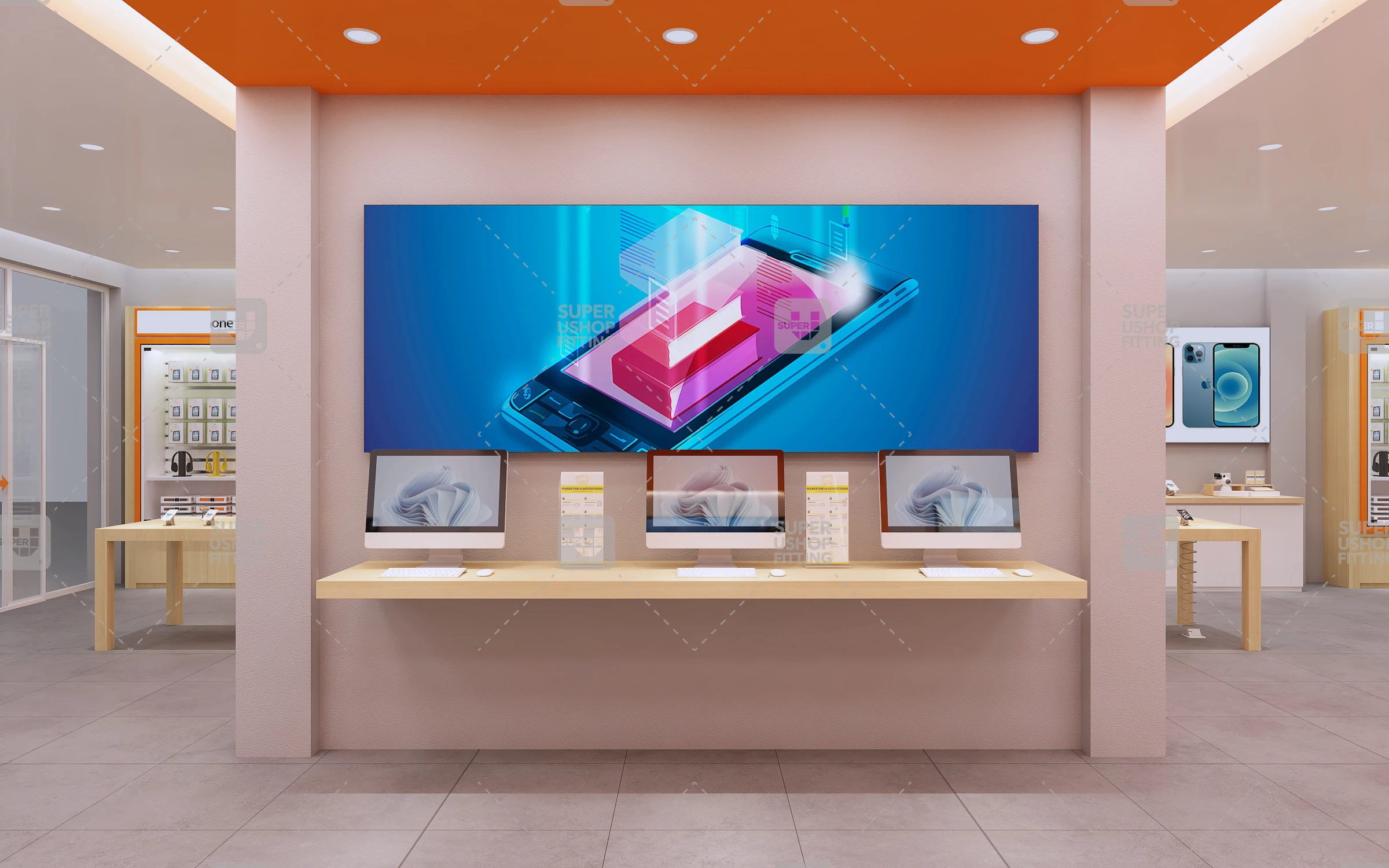 Custom Mobile Phone Shop Design Wooden Display Racks Electronic Store ...