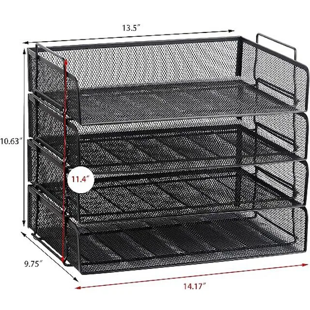 4 Tier Stackable Mesh Storage Bookshelf Metal File Basket Desktop ...