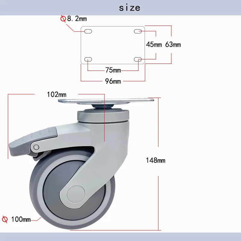 Swivel Hospital Bed Wheels Caster 4 Inch 100mm Medical Castor - Buy ...