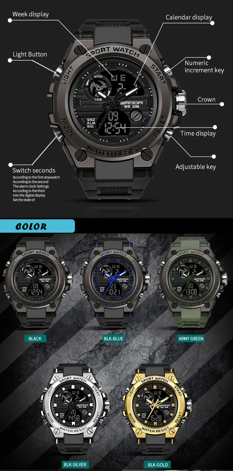 Smart Watch with LED Light Black Rubber Strap - Luxury Sport Watch Men