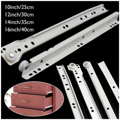 White Powder Coated Finish Drawer Slide With Plastic Rollers 75 Lbs ...